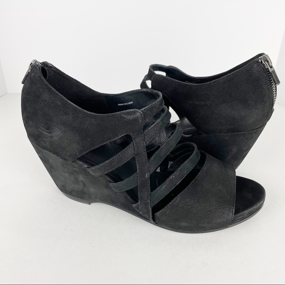 Eileen Fisher Dewey Black Nubuck Leather Strappy Wedg… - Gem